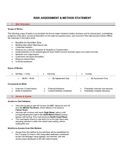 FREE Risk Assessment Method Statement Samples In PDF