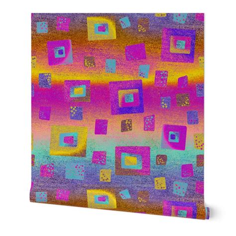 Vibrant Floating Squares On Ombre Wallpaper Spoonflower