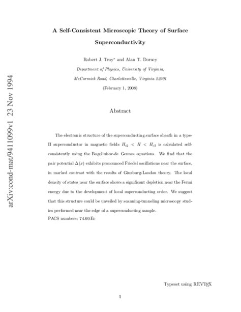 Pdf Self Consistent Microscopic Theory Of Surface Superconductivity