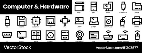 Set Of Outline Computer And Hardware Icons Vector Image