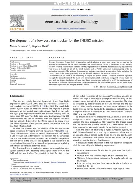 pdf development of a low cost star tracker for the shefex mission