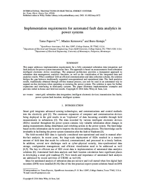 Pdf Implementation Requirements For Automated Fault Data Analytics In Power Systems