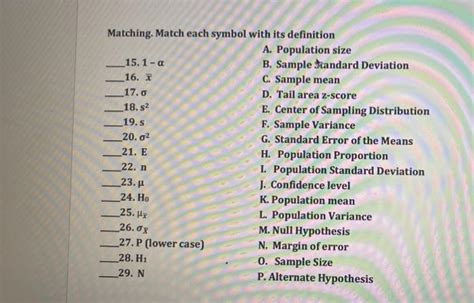 Solved Matching Match Each Symbol With Its Definition A