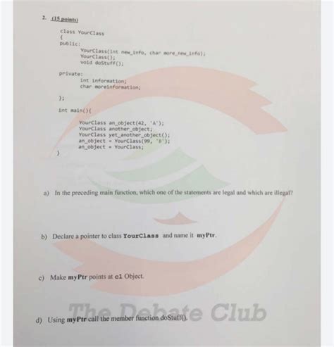 Solved 2 15 Points Class Yourclass Public Yourclassint