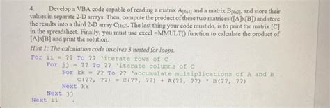 Solved 4 Develop A Vba Code Capable Of Reading A Matrix