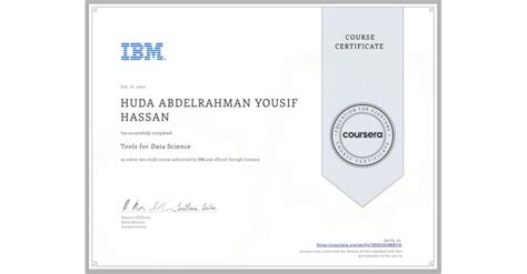 huda hassan on linkedin completion certificate for tools for data science