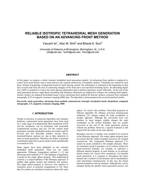 Pdf Reliable Isotropic Tetrahedral Mesh Generation Based On An Advancing Front Method