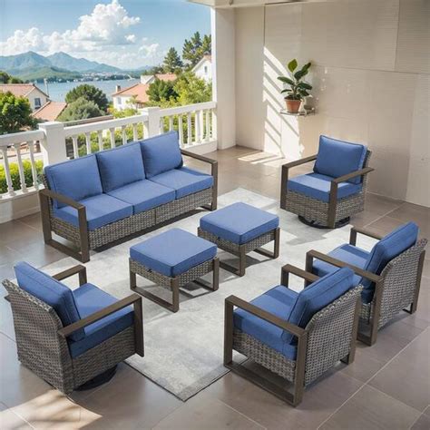 Gymojoy Allcot Gray Wicker 7 Piece Patio Sofa Set Outdoor Deep Seating