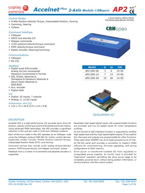 Accelnet Plus Dualaxis Module Canopen Ap2 Datasheet Datasheet Pdf Electromagnetic