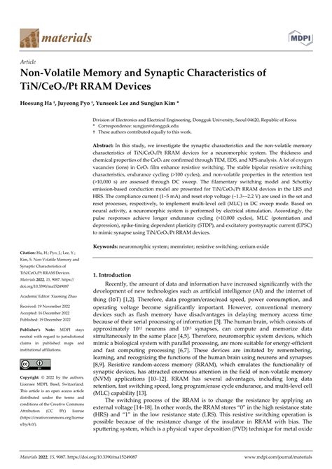 Pdf Non Volatile Memory And Synaptic Characteristics Of Tinceoxpt