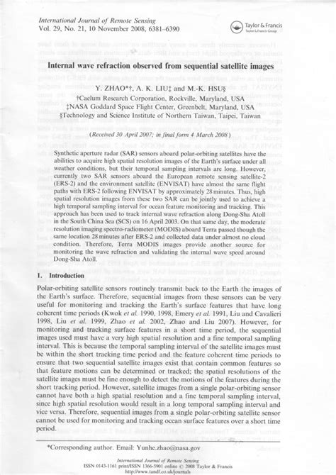 Pdf Internal Wave Refraction Observed From Sequential Satellite Images