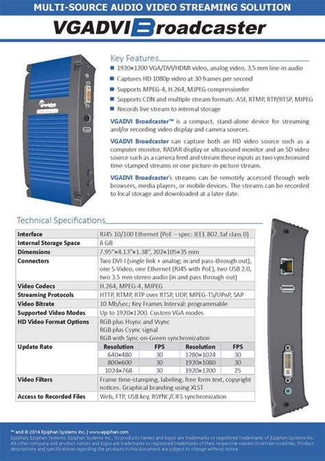 epiphan vgadvi broadcaster vga dvi hdmi video encoder and stream — primecomtech