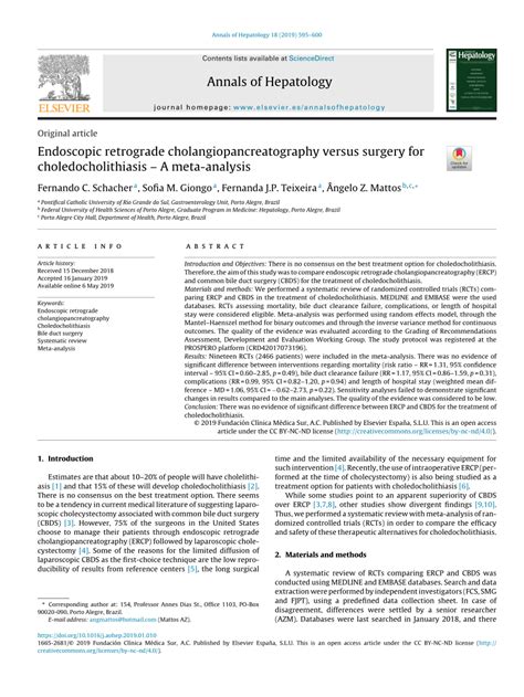 Pdf Endoscopic Retrograde Cholangiopancreatography Versus Surgery For Choledocholithiasis A