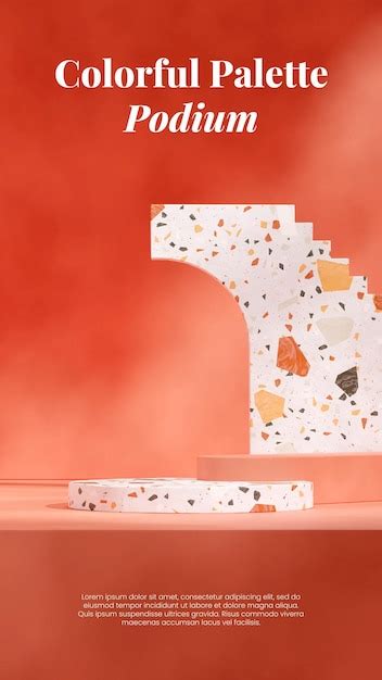 Шаблон макет белый терраццо текстурированный подиум в портрете красная текстурированная стена 3d