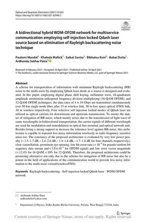 A Bidirectional Hybrid Wdm Ofdm Network For Multiservice Communication
