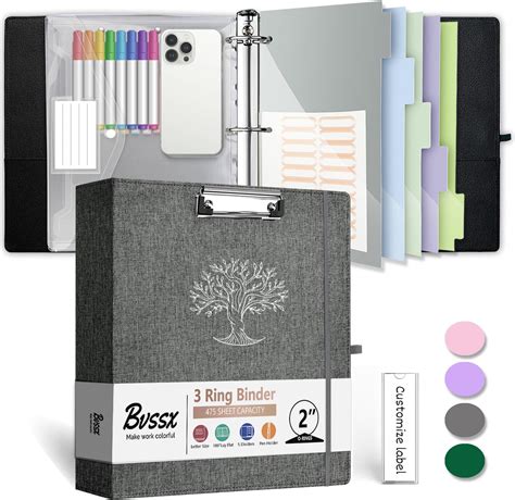Bvssx 3 Ring Binder 2 Inch Three Ring Linen Leather