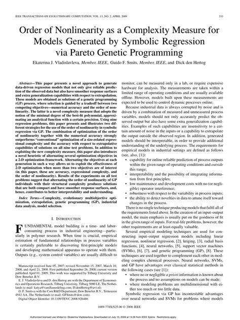 Pdf Order Of Nonlinearity As A Complexity Measure For Models Generated By Symbolic Regression