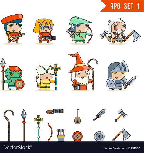 rpg game fantasy character icons set royalty free vector