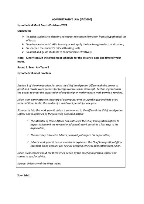 Moot Court Hypothetical Problems 2022 Administrative Law Jad3600