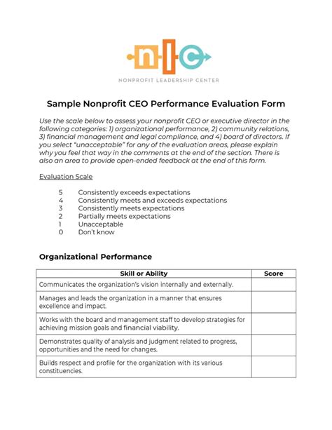 Free Sample Nonprofit Ceo Performance Evaluation Form Printfriendly