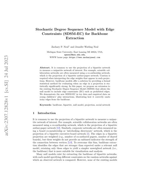 Pdf Stochastic Degree Sequence Model With Edge Constraints Sdsm Ec