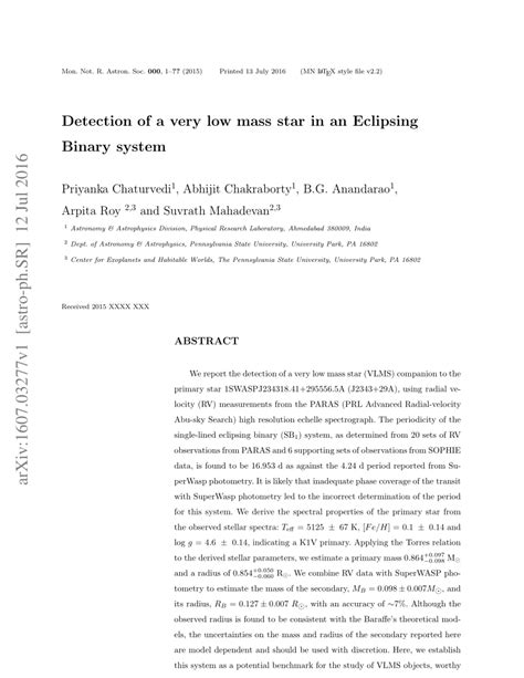 Pdf Detection Of A Very Low Mass Star In An Eclipsing Binary System
