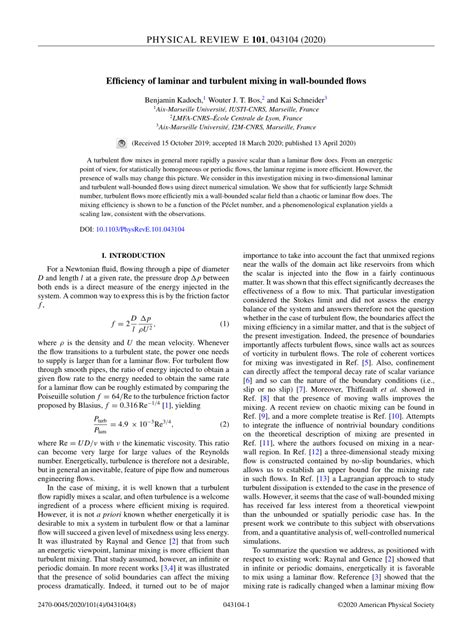 (PDF) Efficiency of laminar and turbulent mixing in wall-bounded flows