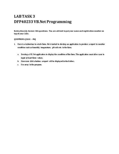 Dfp40233 Vbnet Programming Lab Task 3 Lab Task 3 Dfp40233 Vb