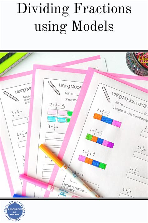 Dividing Fractions Using Models Lesson Activity Worksheets Fractions