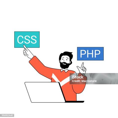 Konsep Pemrograman Dengan Orangorang Kartun Dalam Desain Datar Untuk Web Pria Bekerja Sebagai