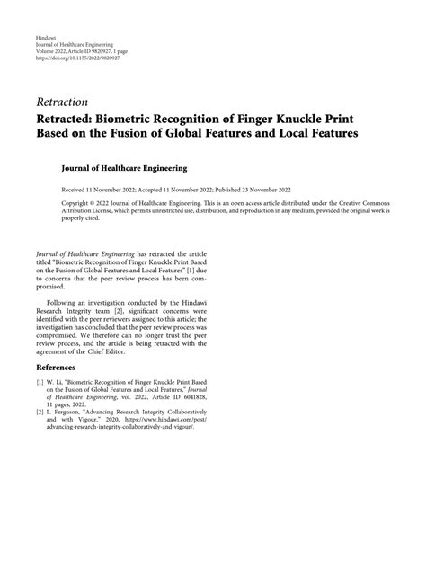 Pdf Retracted Biometric Recognition Of Finger Knuckle Print Based On The Fusion Of Global