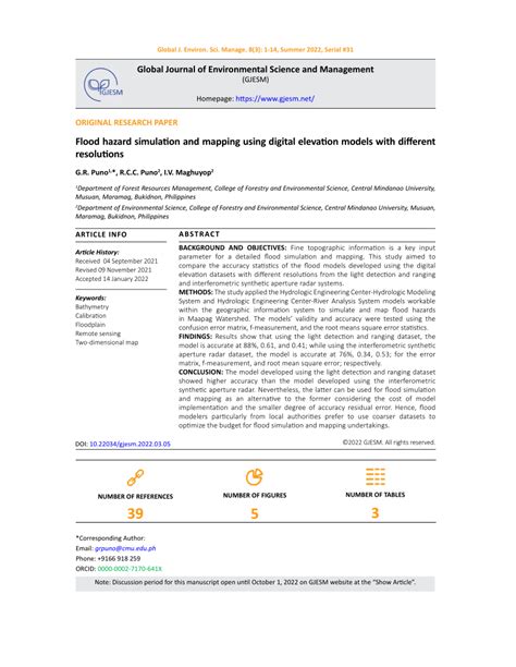 PDF Flood Hazard Simulation And Mapping Using Digital Elevation Models With Different Resolutions