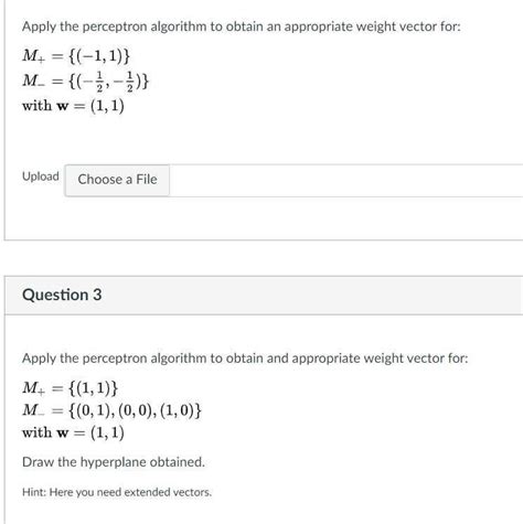 Apply The Perceptron Algorithm To Obtain An Chegg