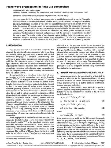 Pdf Plane Wave Propagation In Finite 2‐2 Composites