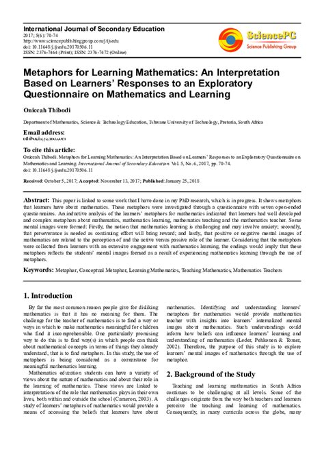 pdf metaphors for learning mathematics an interpretation based on