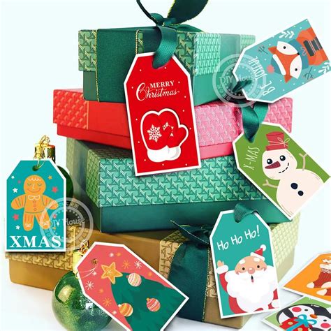 크리스마스 종이 태그 카톤 트리산타 클로스눈사람 프린트 공예 2022 나비 다드 선물 포장 공급 라벨 48 개 Aliexpress