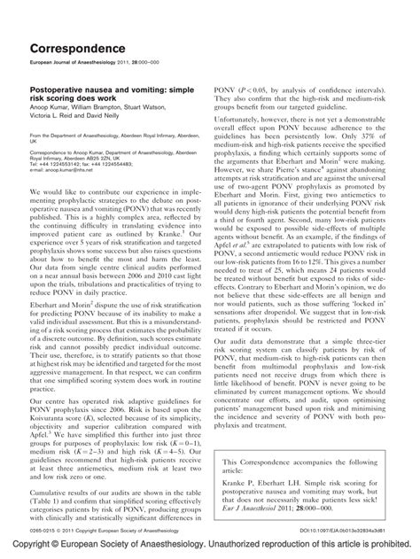 Pdf Postoperative Nausea And Vomiting Simple Risk Scoring Does Work