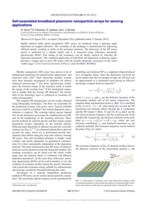 Pdf Self Assembled Broadband Plasmonic Nanoparticle Arrays For Sensing Applications