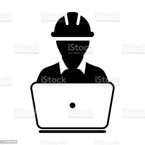 직원 아이콘 벡터 남성 건설 노동자 사람 프로필 아바타와 노트북 및 그림 문자 그림에 Hardhat 헬멧 건설업자에 대한 스톡 벡터 아트 및 기타 이미지 Istock