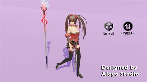3d model anime female magical fantasy ready to unity unreal engine