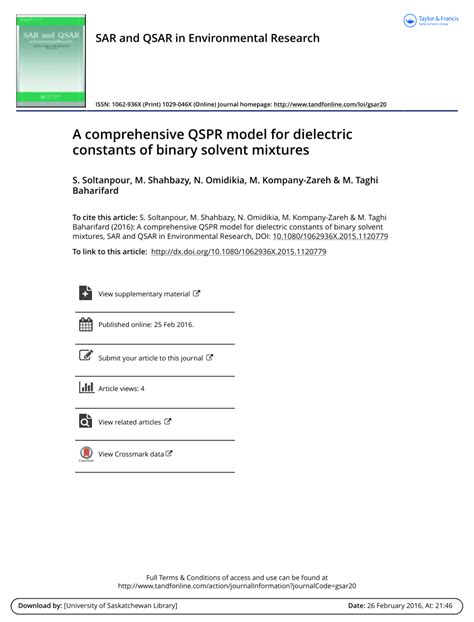 Pdf A Comprehensive Qspr Model For Dielectric Constants Of Binary