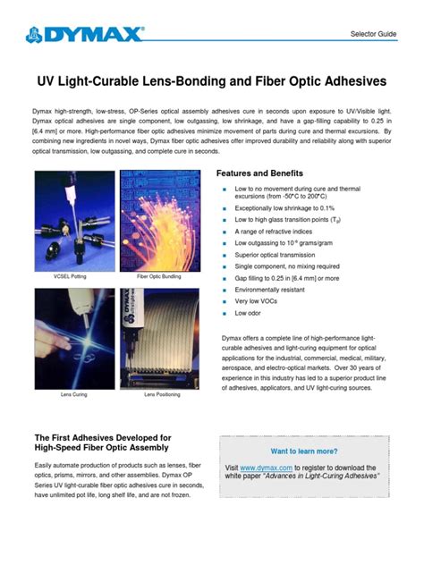 Dymax Uv Visible Light Curing Adhesives Light Curing Systems And Dispensing Equipment Pdf