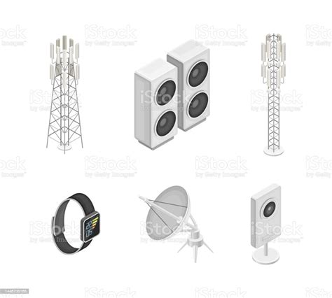 Wireless Communication Technology With Gadget And Networking System Isometric Vector Set Stock