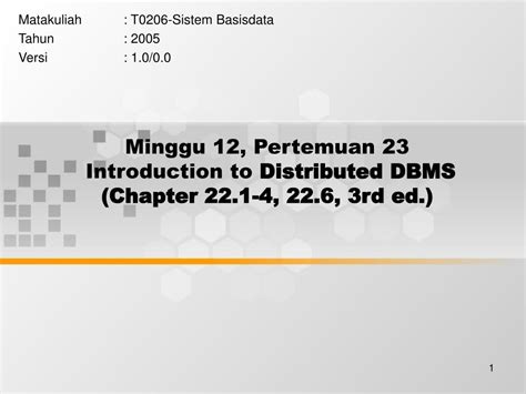 Ppt Minggu 12 Pertemuan 23 Introduction To Distributed Dbms Chapter