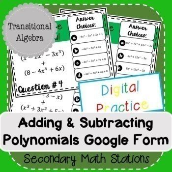 Adding Subtracting Polynomials Google Form Digital TPT