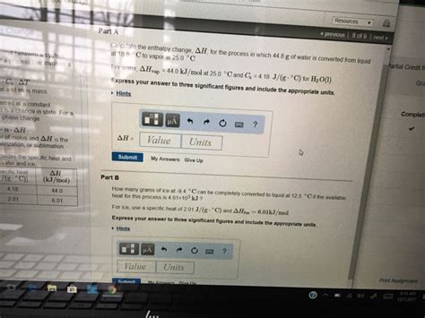 Solved Previous Of Next Part A Calculate The Enthalpy Chegg