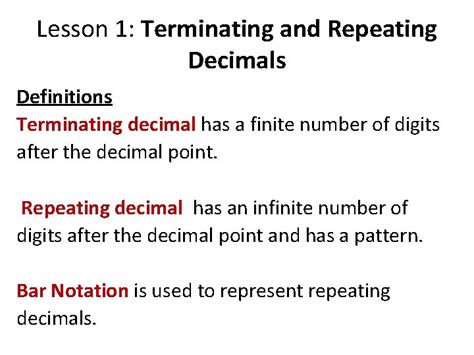 Lesson 1 Terminating And Repeating Decimals Lesson 1