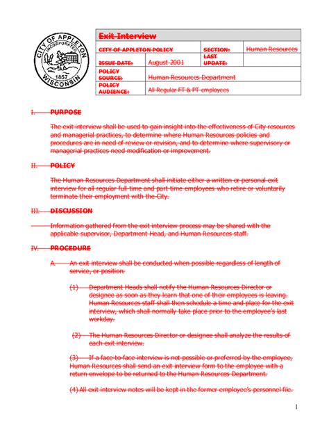 Fillable Online Exit Interview Policy S B Pdf Fax Email Print PdfFiller