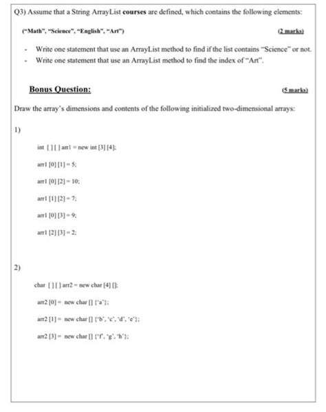 Solved Q3 Assume That A String Arraylist Courses Are