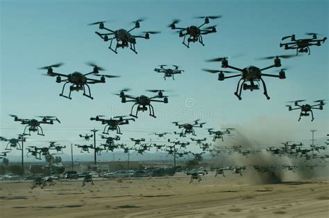 Drones Swarm Flying For Military Action Mission Stock Illustration Illustration Of Exercises